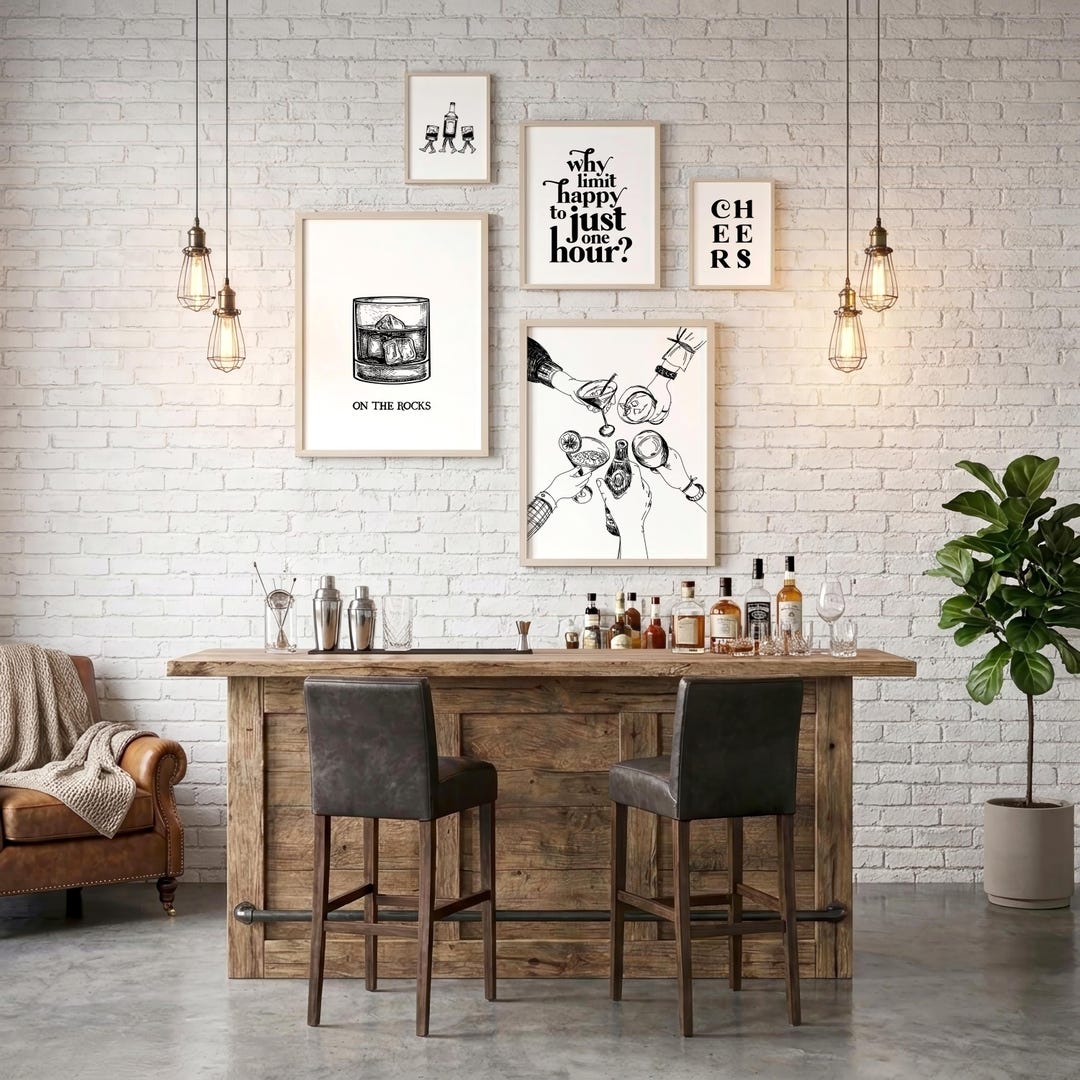 Bar Print - Set of 5 | Bar Cart Wall Art | Bar Sign Print | Home Bar ...