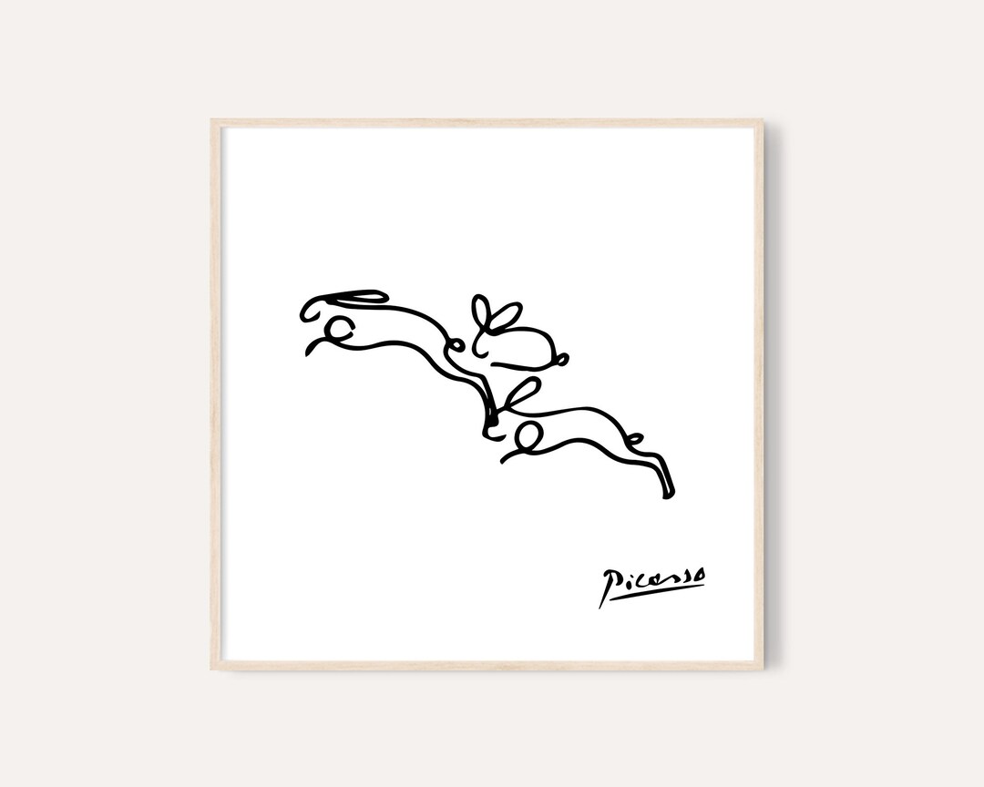 Picasso Rabbits Line Drawing Print: Minimalist Nursery Art (digital ...