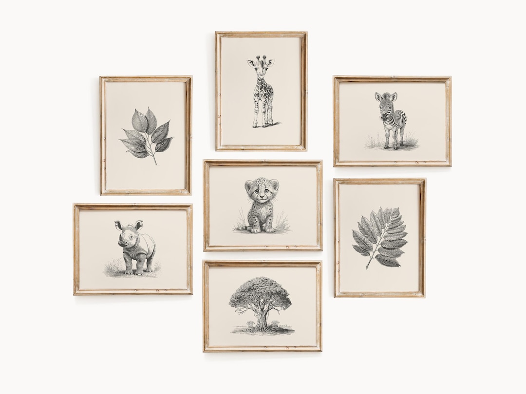 Vintage Safari Animal Prints: Baby Nursery Gallery Wall Art (set of 7 ...