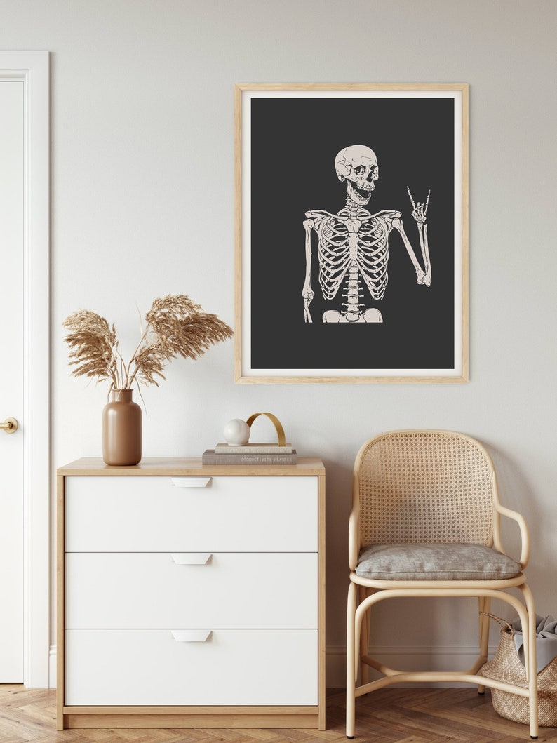 Skeleton Halloween Print: Rock on Spooky Wall Art (digital Download) - Etsy
