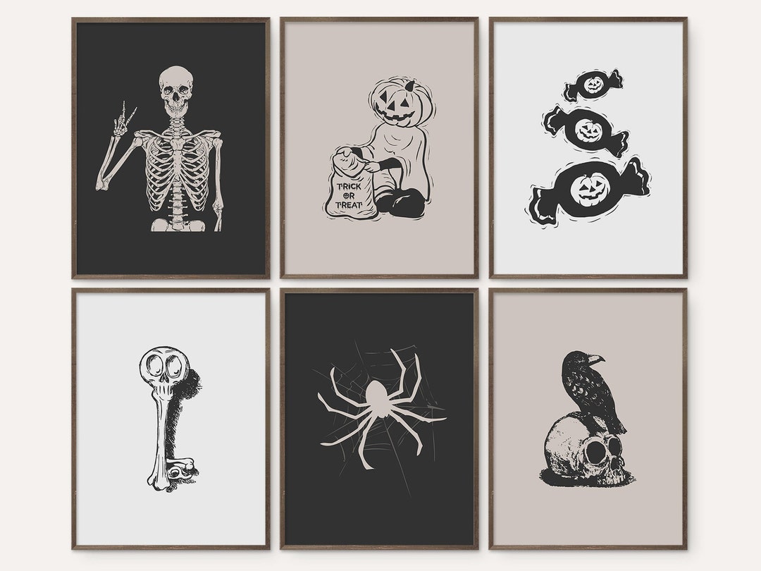 Halloween Set of 6 Prints / Halloween Print Wall Art / Skeleton Print ...
