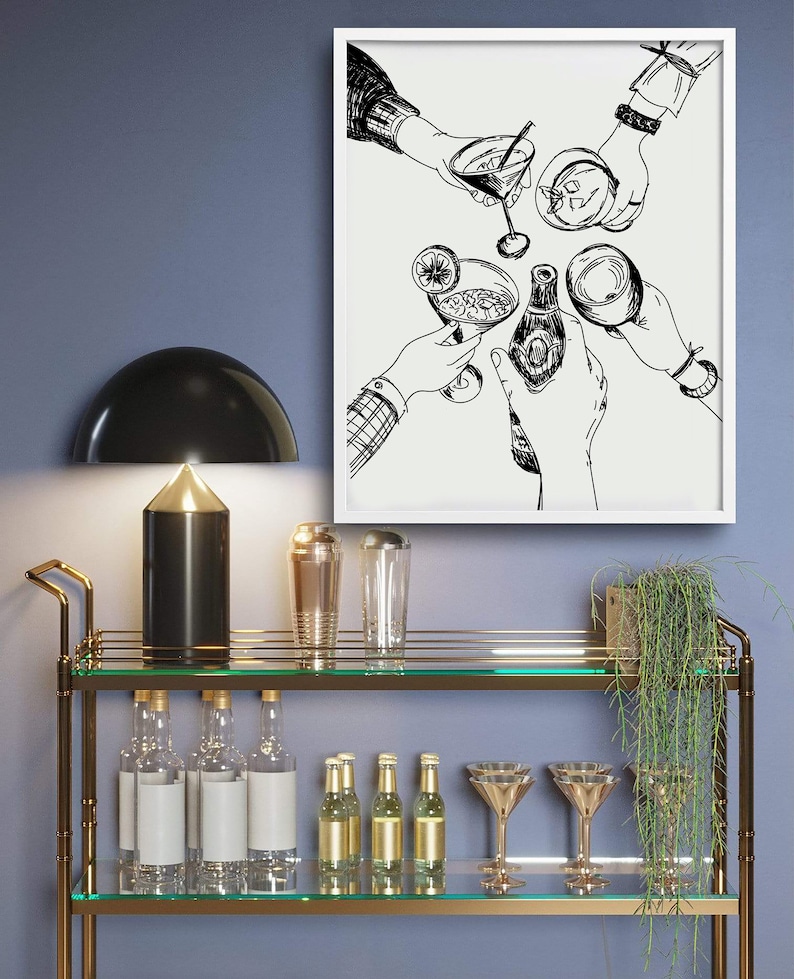 Cheers Print / Cheers Wall Art / Bar Cart Wall Decor / - Etsy
