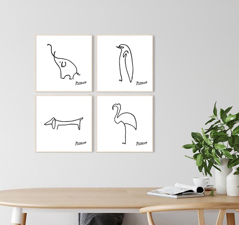 Picasso Animals Line Drawing Prints / Set of 4 Picasso Prints - Etsy