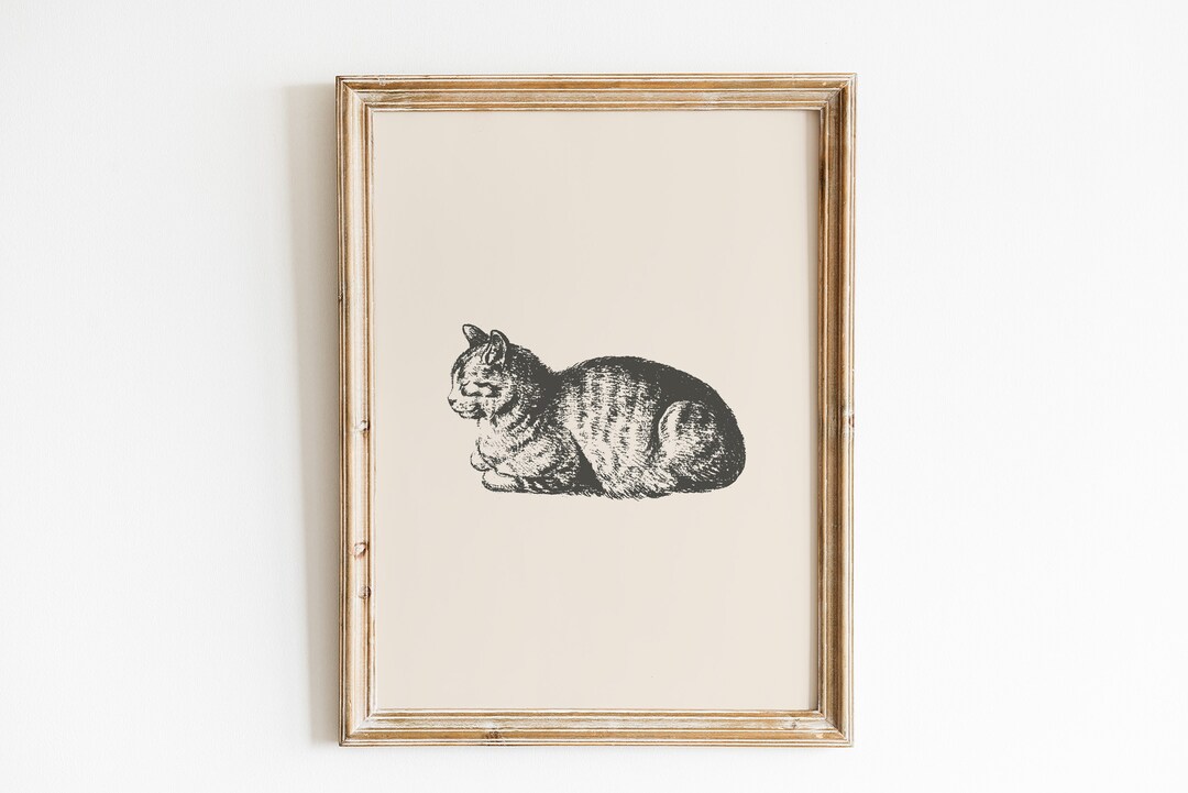 Vintage Cat Print / Cat Print Wall Art / Boho Cat Wall Art / Cat ...