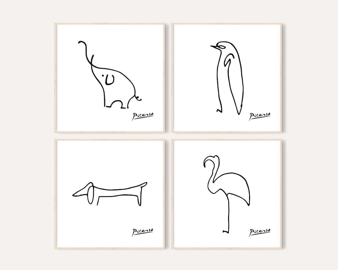 Picasso Animals Line Drawing Prints / Set of 4 Picasso Prints / Animal ...