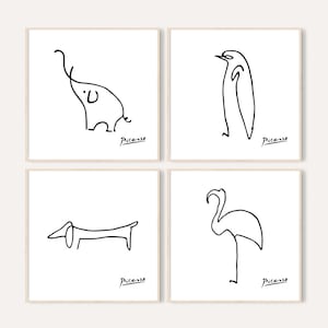 Picasso Animals Line Drawing Prints / Set of 4 Picasso Prints / Animal ...