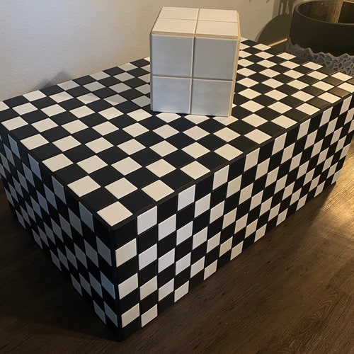 Tiled Cube Side Table 16 Black Ceramic With White - Etsy Canada