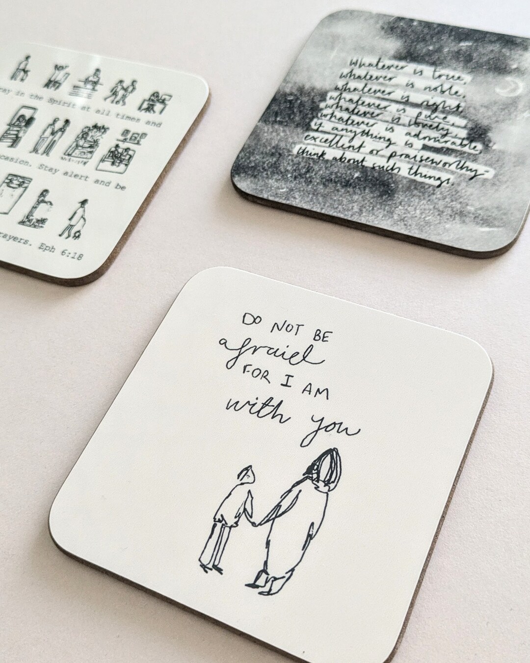 Bible Verse Coasters Do Not Be Afraid / Pray at All Times / Whatever is ...