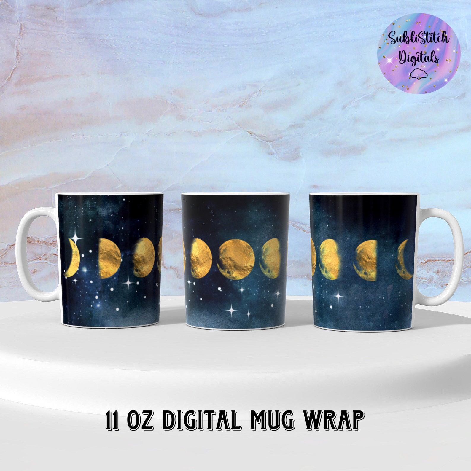 Moon Phases Wrap Digital - Mug Templates - Instant Download - Lunar ...