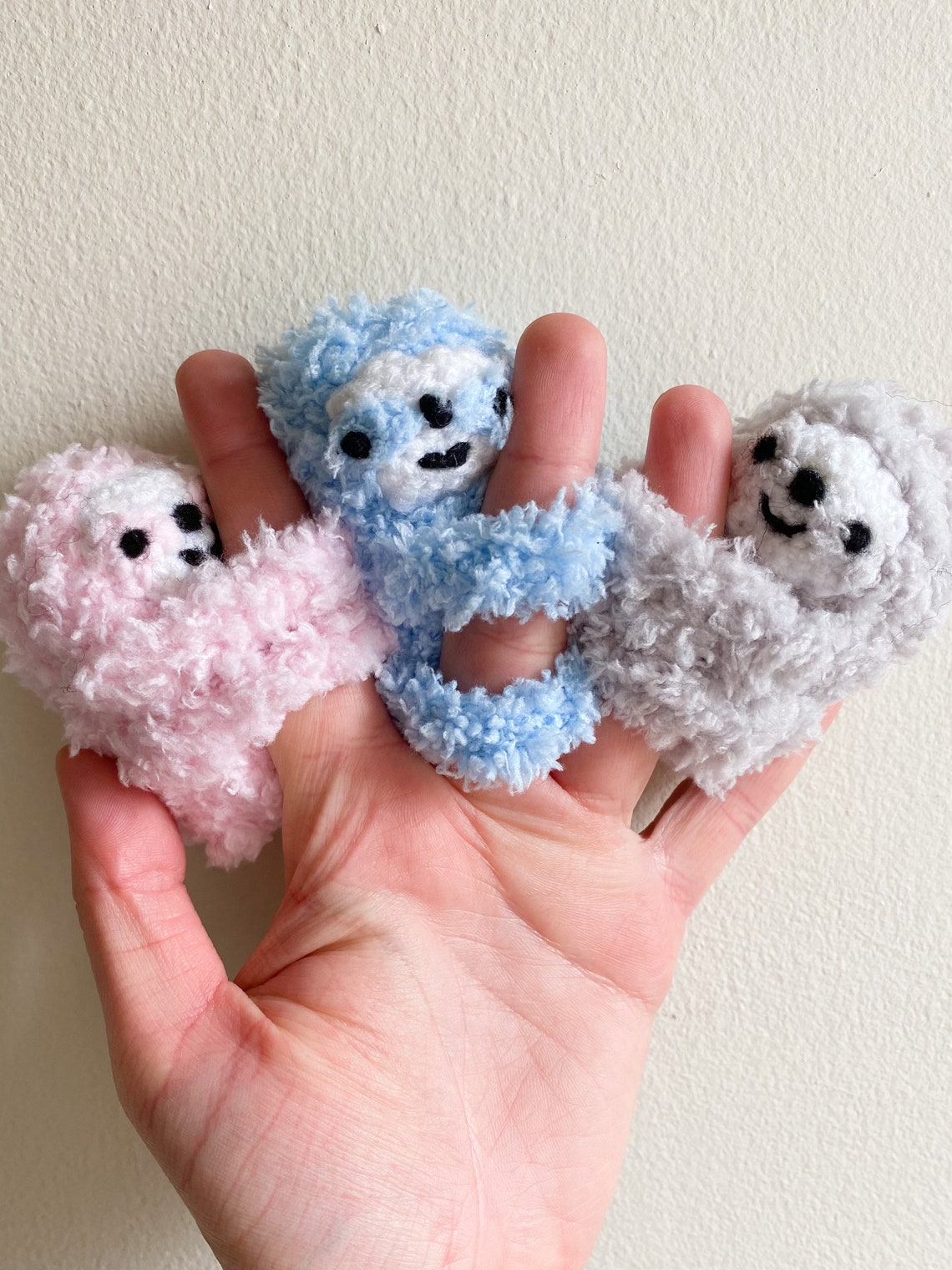 Finger hugger fluffy sloth. Hand crocheted fidget toy/sensory | Etsy
