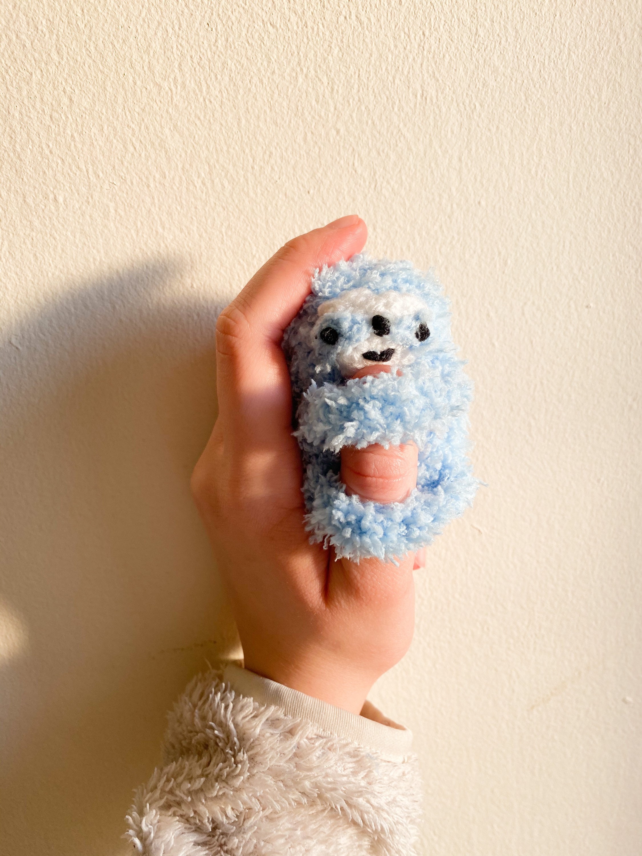 Finger hugger fluffy sloth. Hand crocheted fidget toy/sensory | Etsy