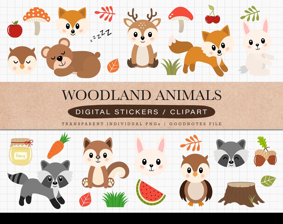 Woodland Animals Digital Stickers: Fall Autumn Goodnotes (PNG) - Etsy
