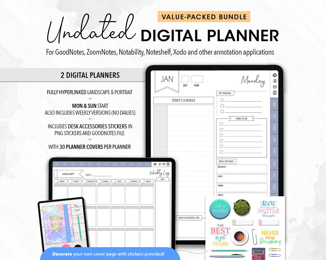 Undated Digital Planner Bundle, All in One Digital Life Planner ...