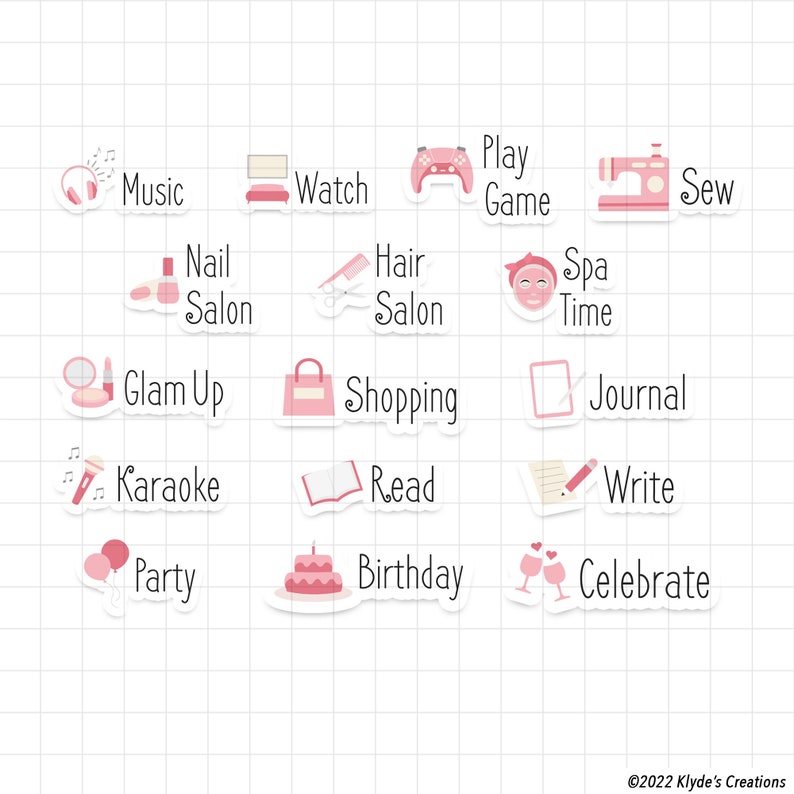 Daily Activities Digital Stickers Pink Beige Grey Icons - Etsy