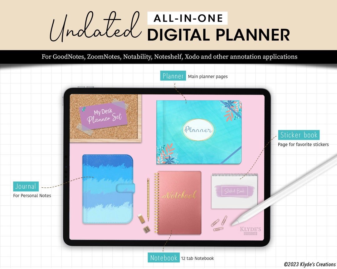 All in One Digital Planner 2026 2027 2028 & Undated, Goodnotes Planner ...