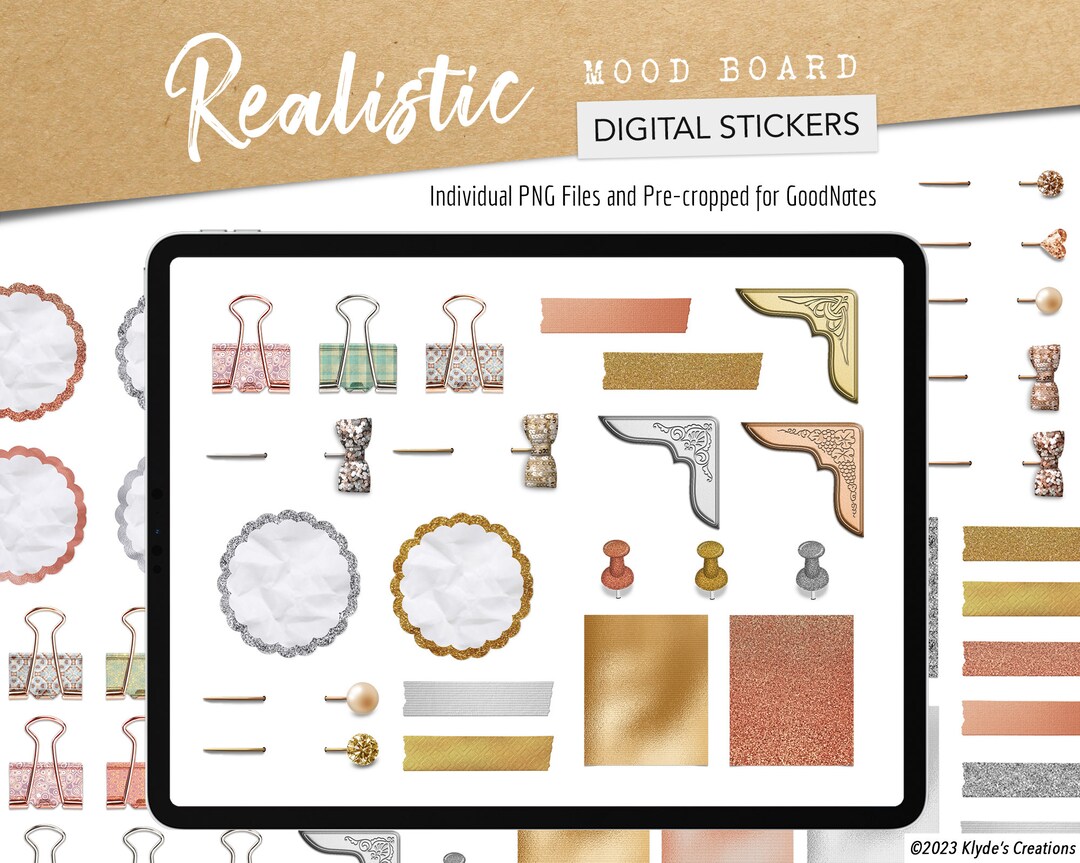 Mood Board Digital Realistic Stickers, Rose Gold Digital Stickers ...