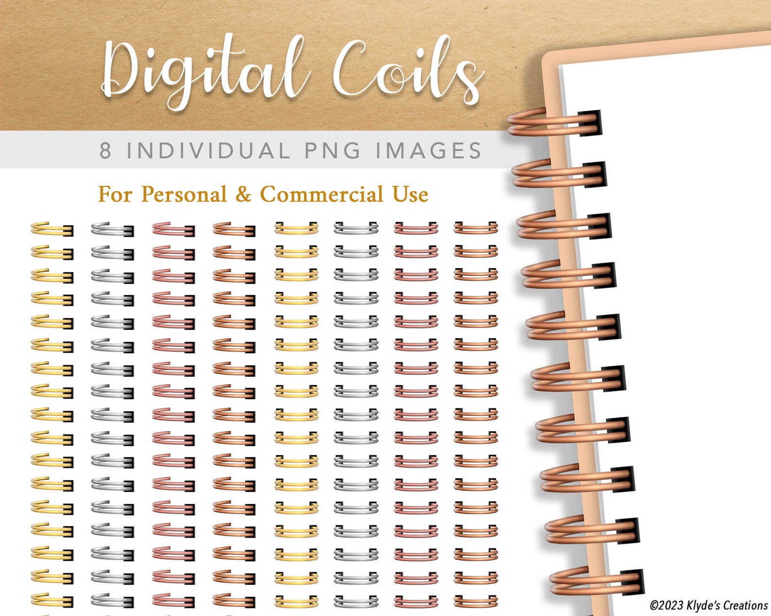 Metallic Realistic Digital Planner Coils - Gold, Silver, Rose Gold ...