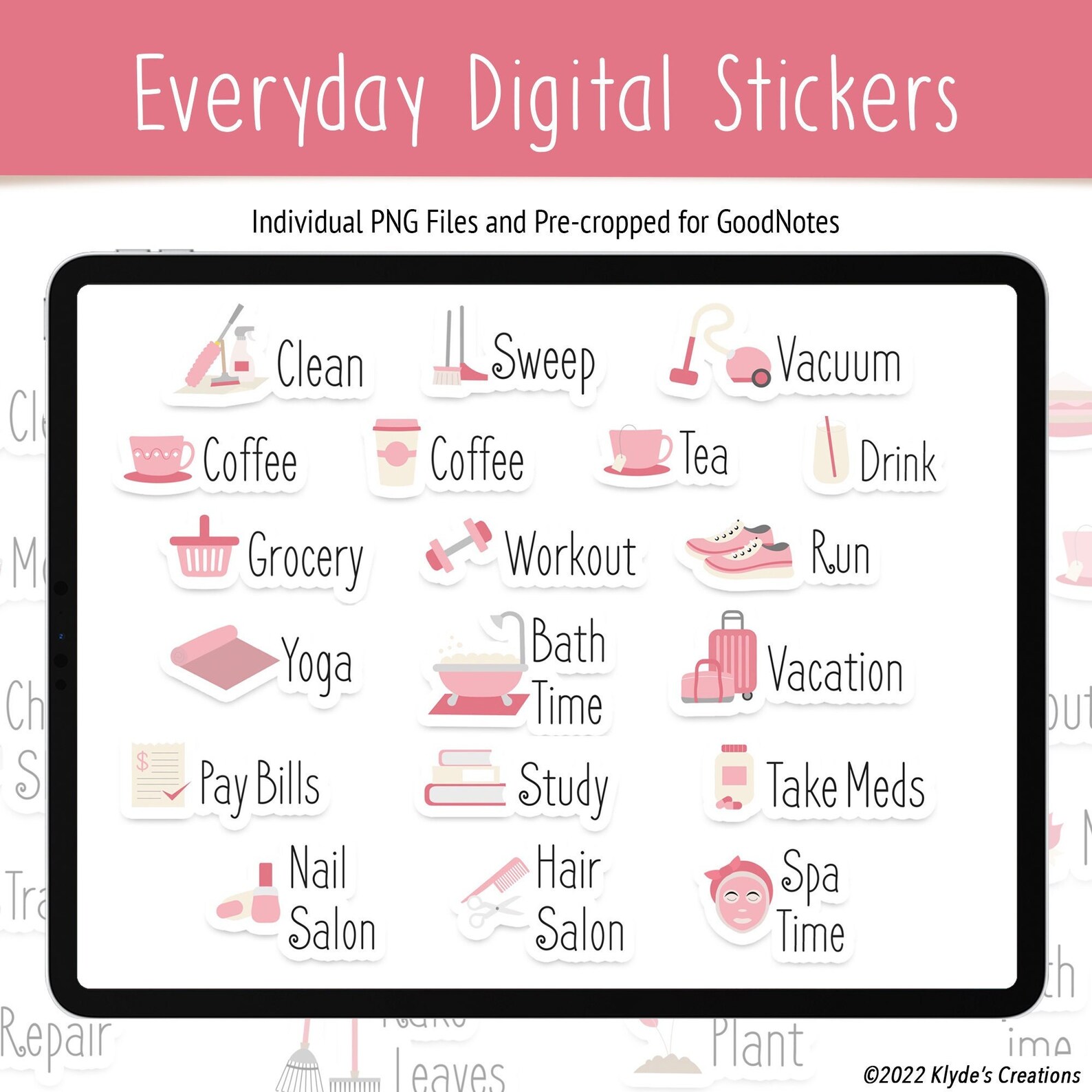 Daily Activities Digital Stickers Pink Beige Grey Icons - Etsy