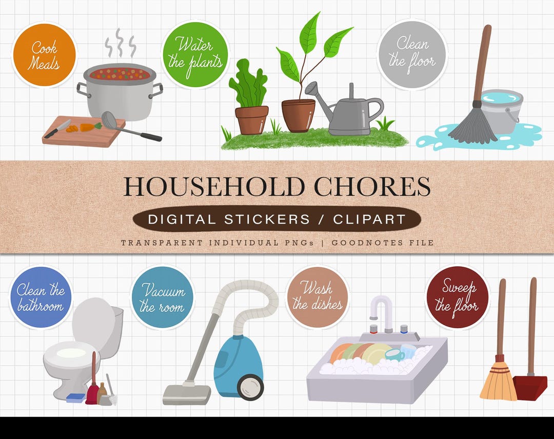 Household Chores Digital Stickers for Goodnotes iPad Planner Journal ...