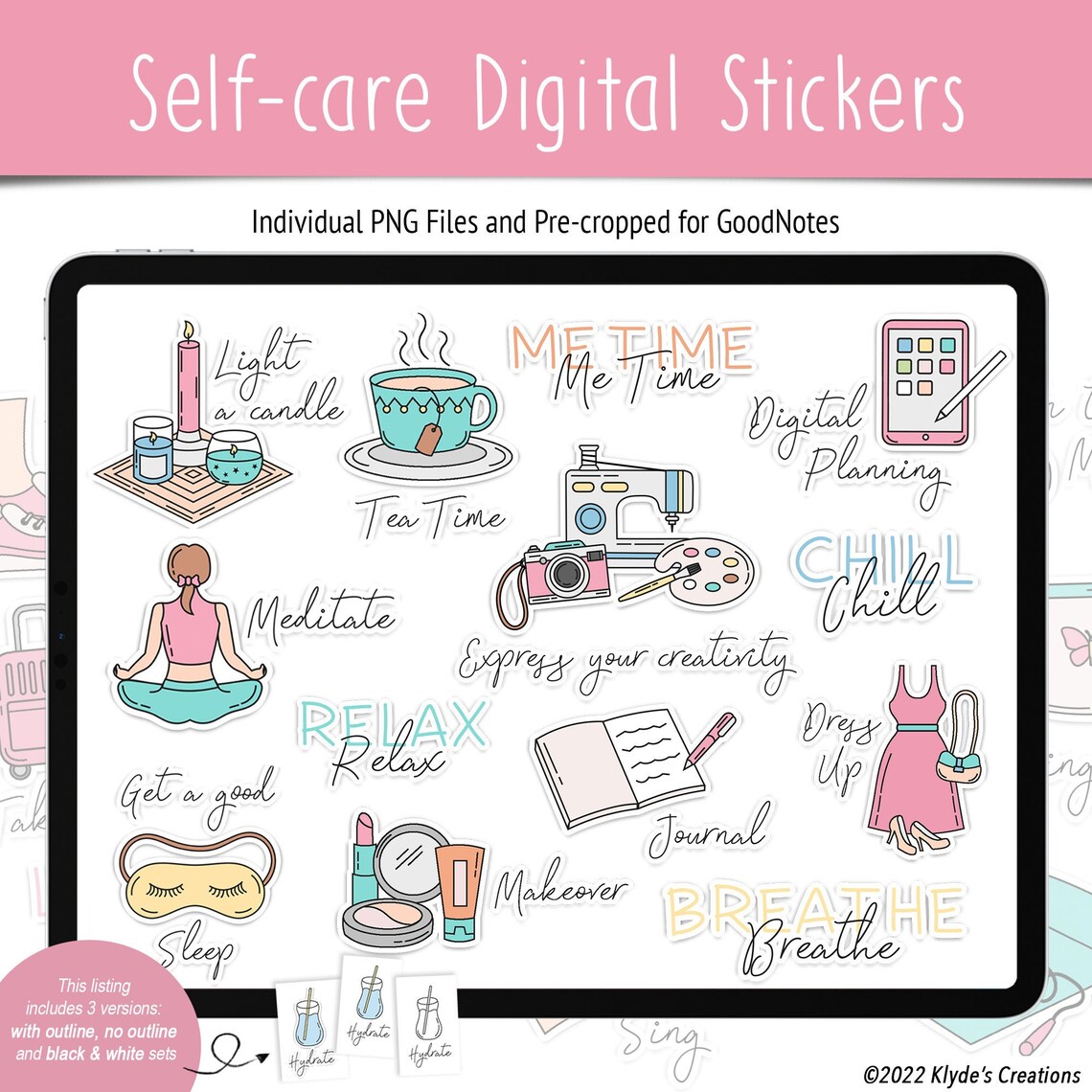 Self Care Digital Stickers Daily Routine Stickers Mental - Etsy