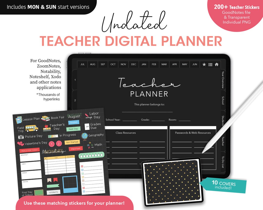 Undated Digital Teacher Planner Noteshelf Dark Mode Teacher Digital ...