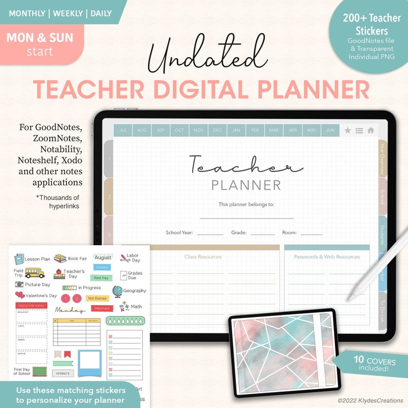 Undated Digital Teacher Planner Goodnotes Teacher Digital - Etsy