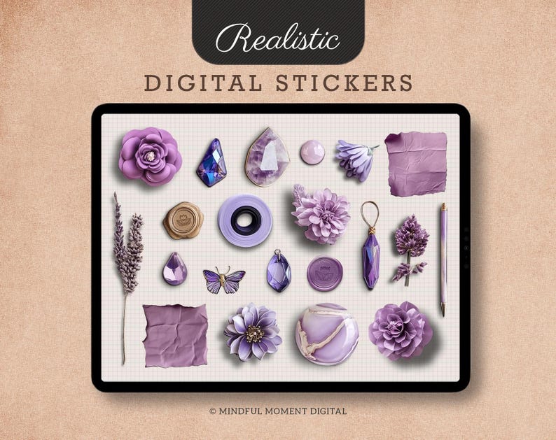 Purple Crystal Digital Stickers for Goodnotes iPad Planner Journal ...