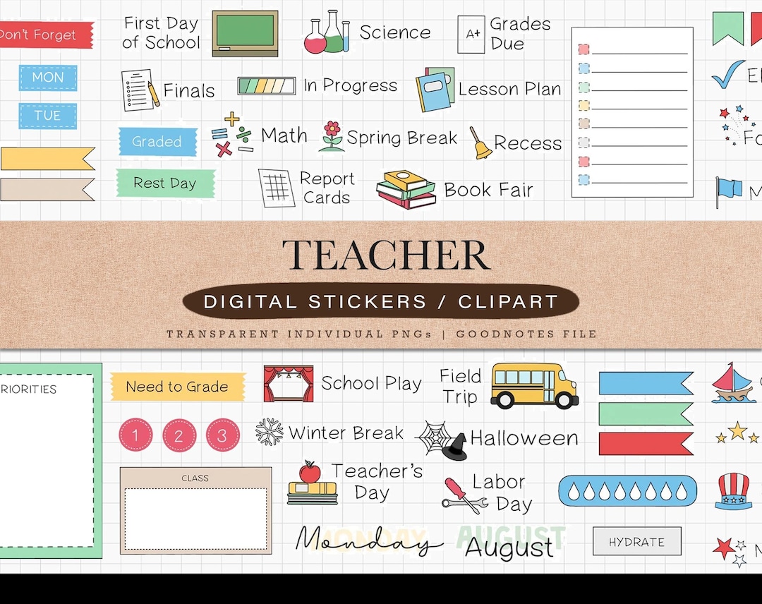Teacher Digital Planner Stickers for Goodnotes iPad Organizer Classroom ...
