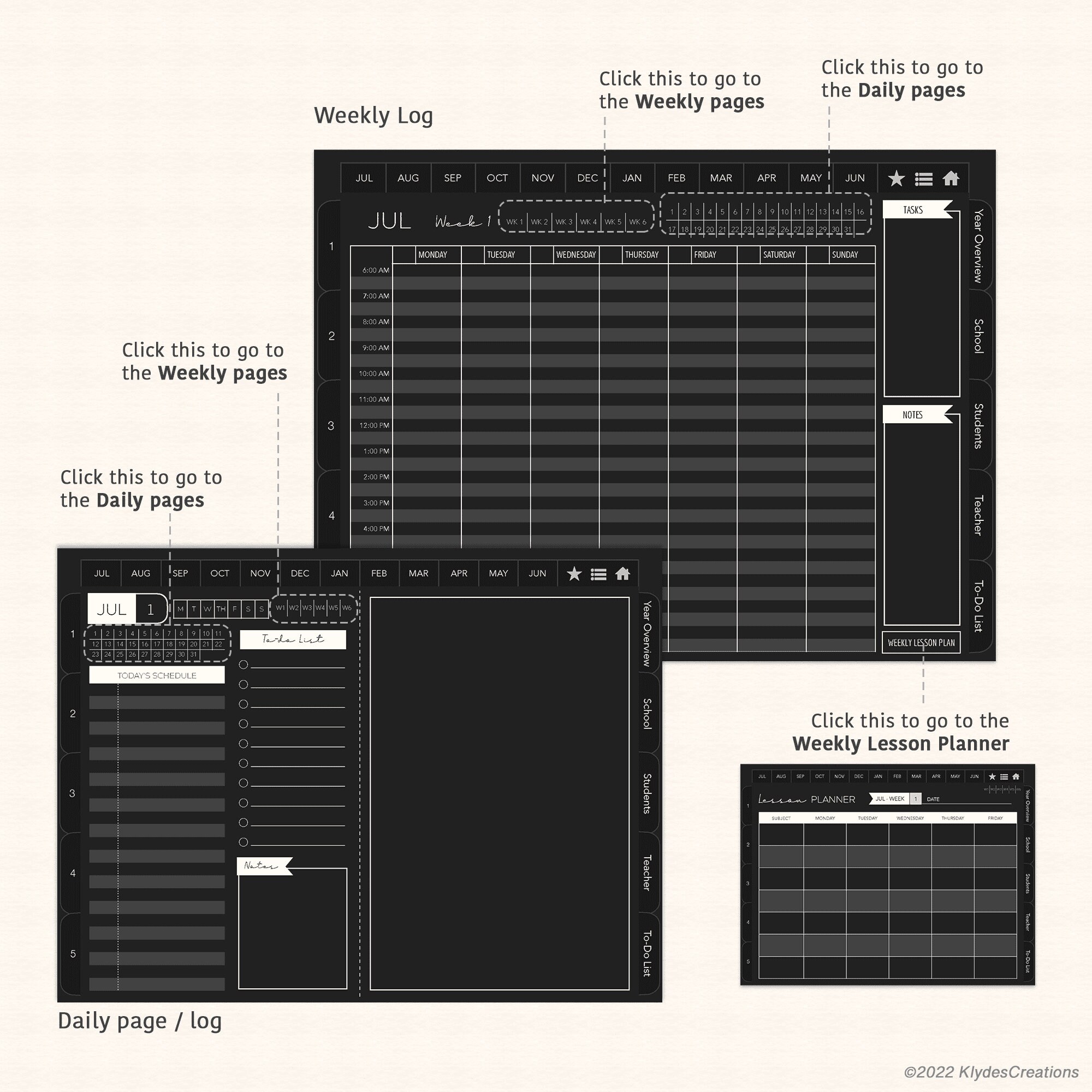 Undated Digital Teacher Planner Goodnotes Dark Mode Teacher - Etsy