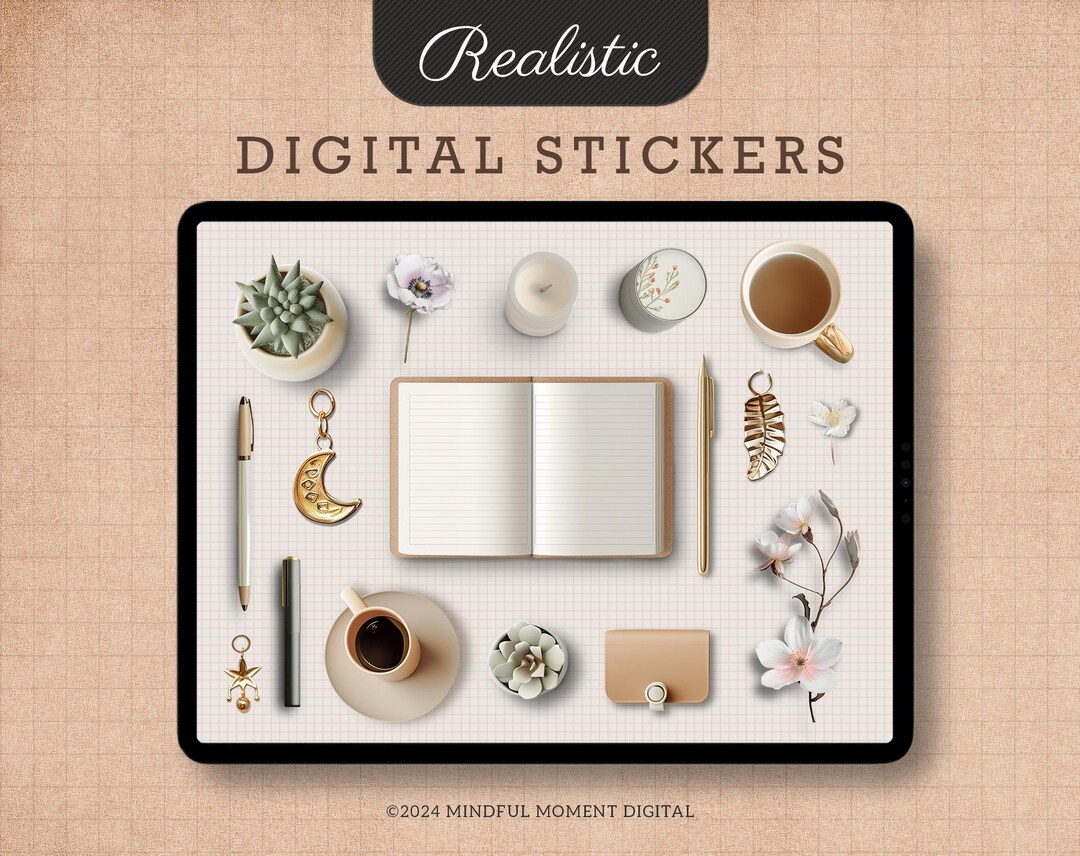 Pegatinas digitales realistas boho, pegatinas GoodNotes, diario digital ...