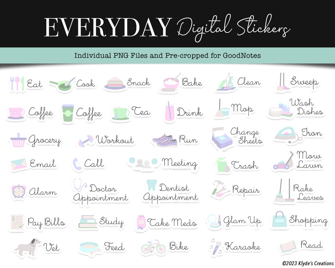 Daily Activities Digital Stickers Pastel Colors Icons - Etsy