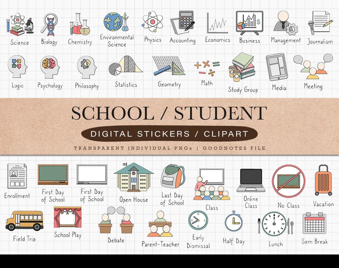 School Digital Planner Stickers for Goodnotes iPad Journal Sticker Pack ...