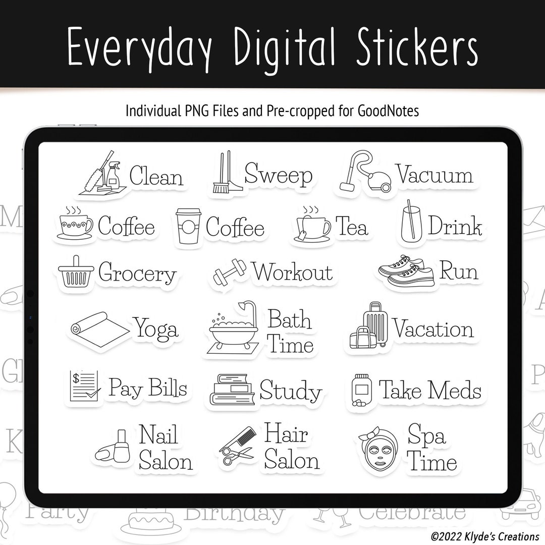 Daily Activities Digital Stickers Line Art Monochrome - Etsy
