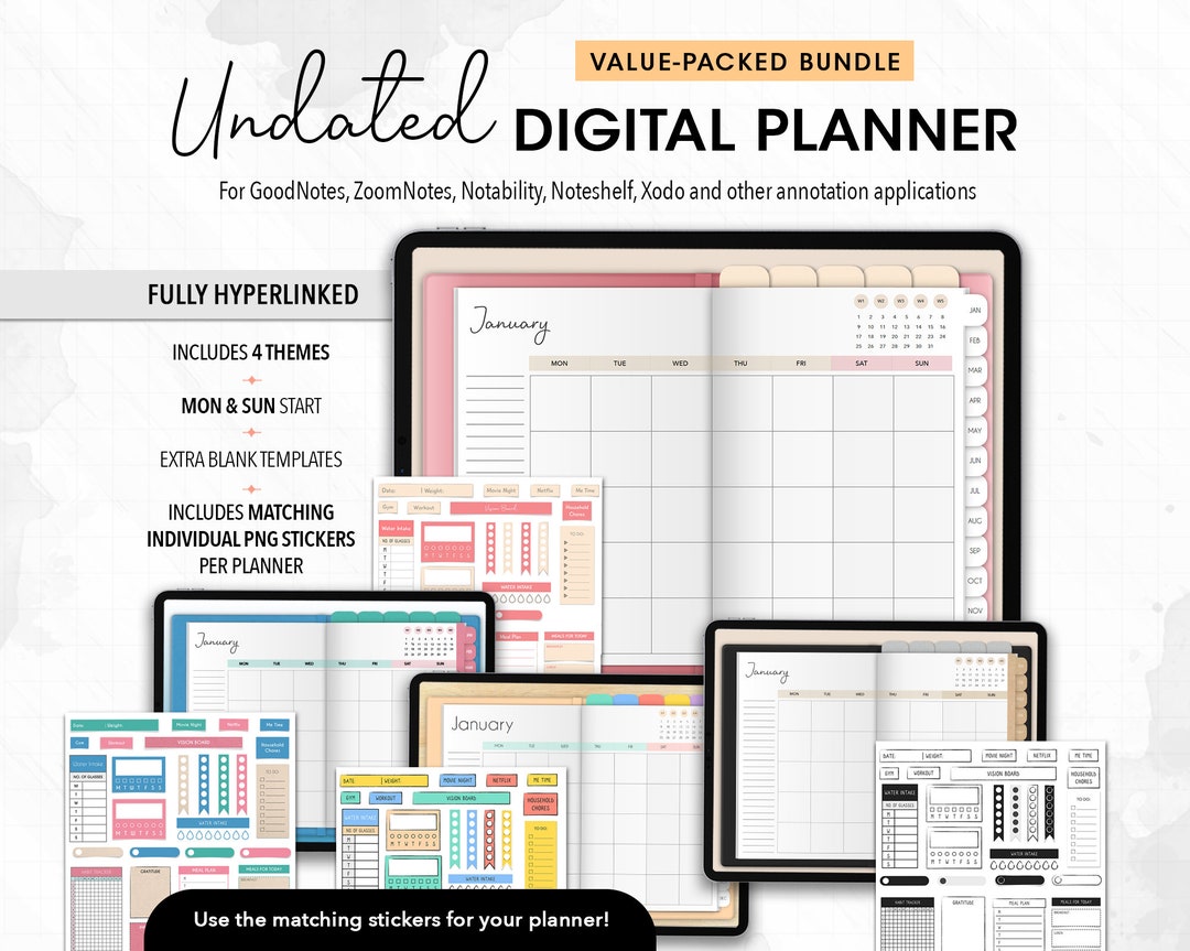 Undated Digital Life Planner: Goodnotes, Notability, Xodo (digital ...