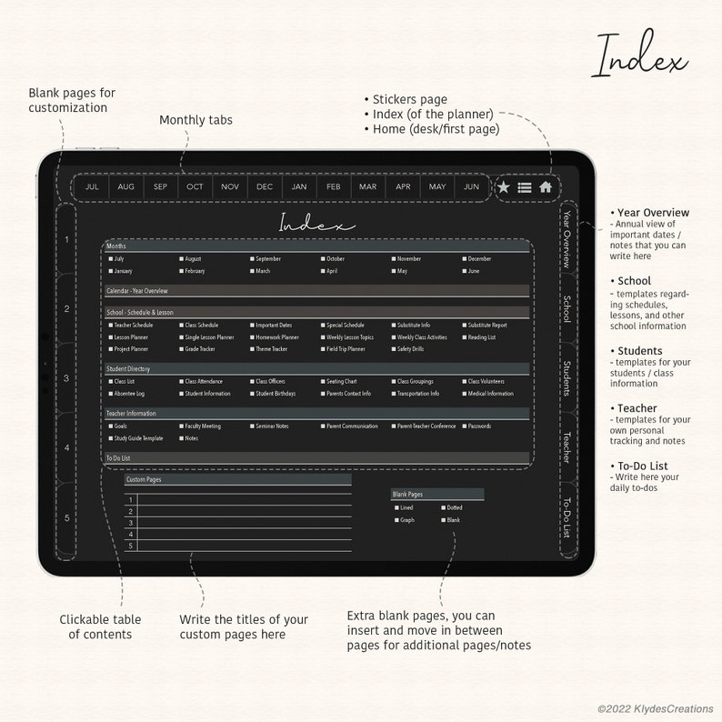 Undated Digital Teacher Planner Goodnotes Dark Mode Teacher - Etsy
