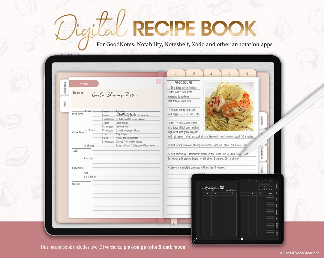 Digital Recipe Book for Goodnotes, Digital Planner for Notability on ...