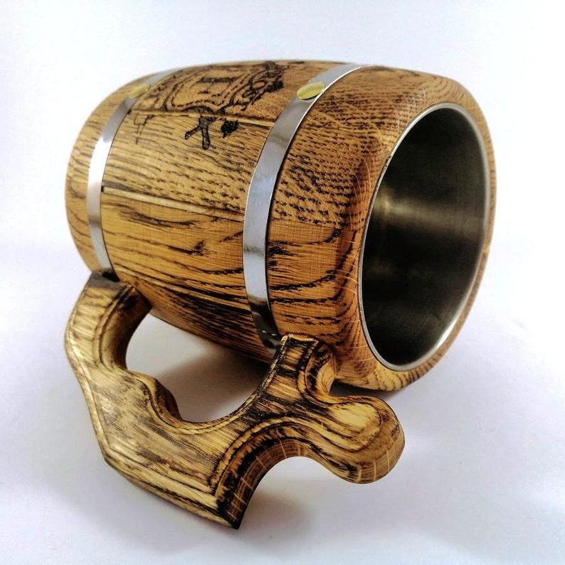 Oak Tankard Gift for Him Engraved Wooden Beer Barrel Mug - Etsy