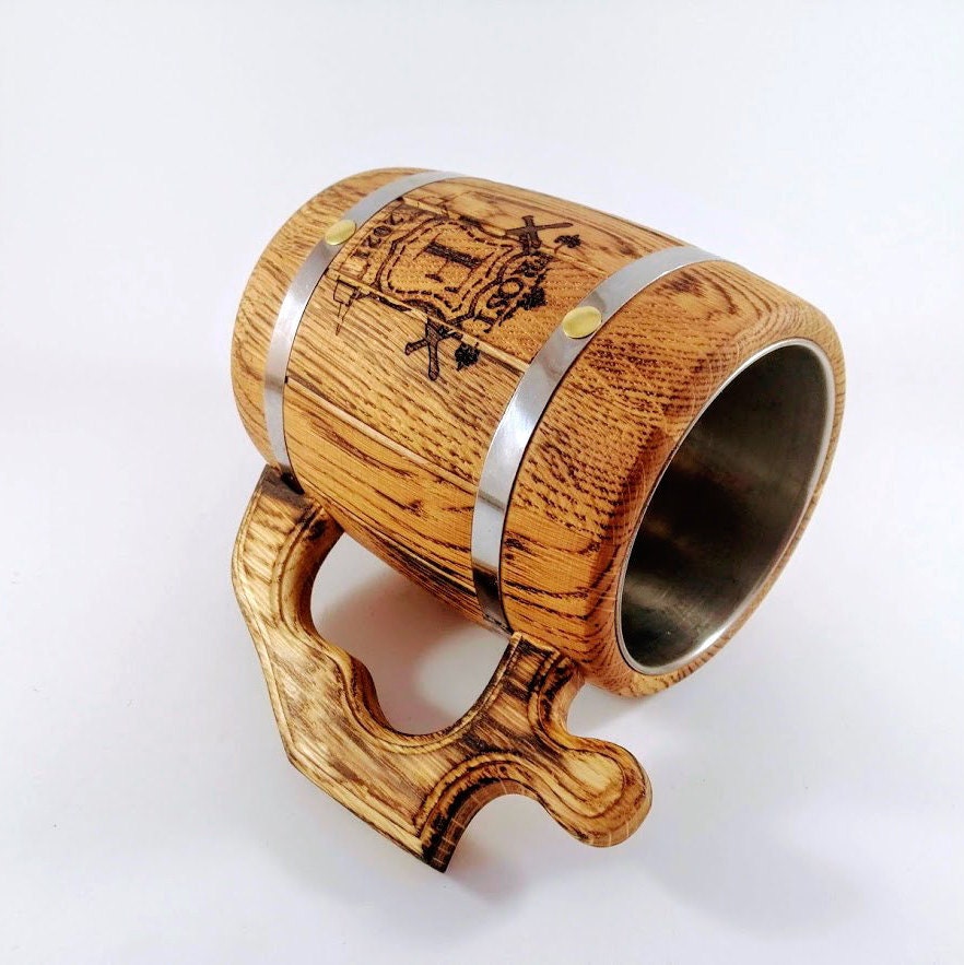 Oak Tankard Gift for Him Engraved Wooden Beer Barrel Mug - Etsy