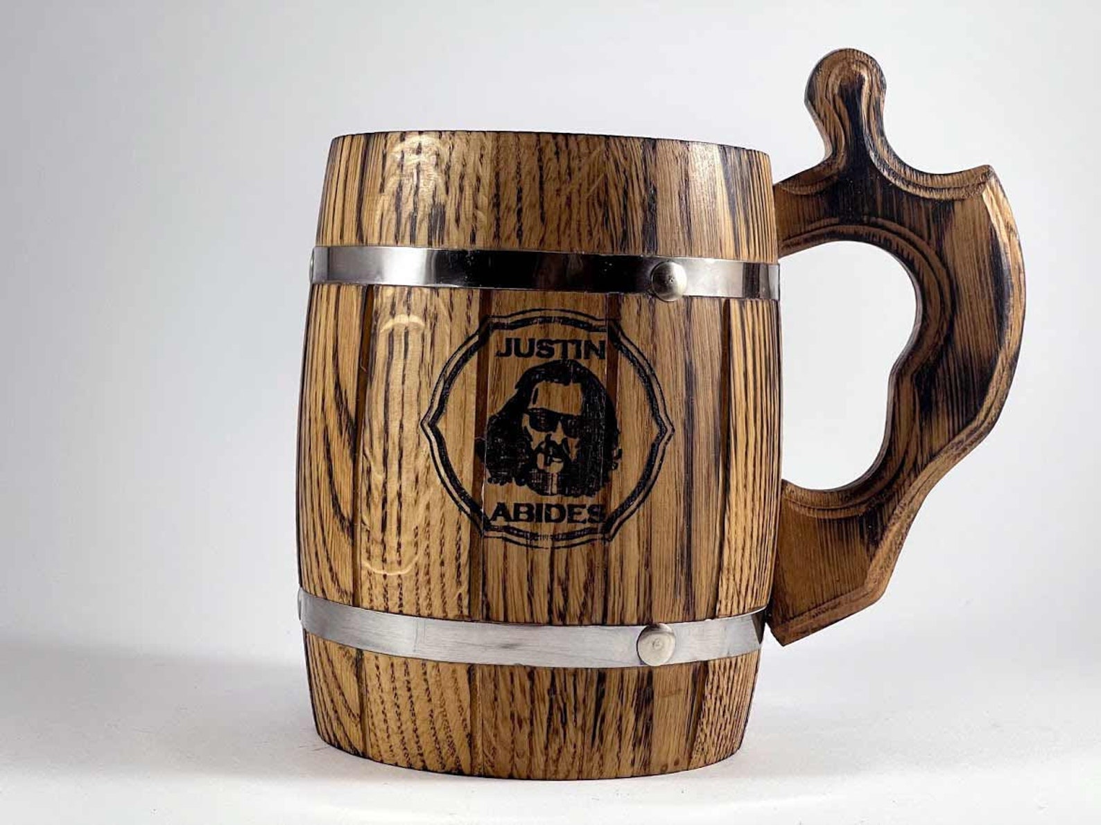 Oak Tankard Gift for Him Engraved Wooden Beer Barrel Mug | Etsy