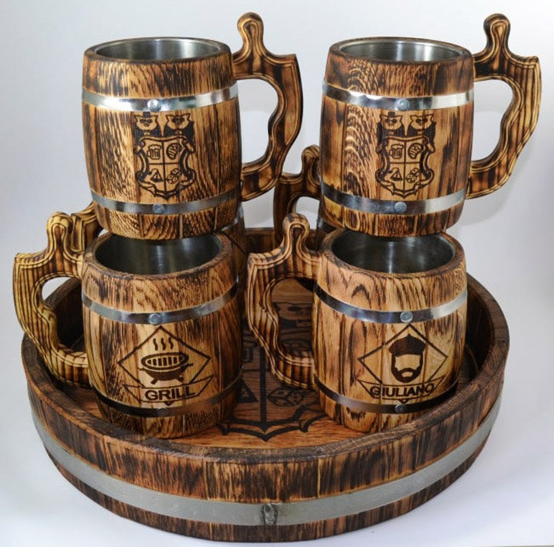 Tavern Mug, Set of 3, 4, 6 Wooden Beer Mugs, Barrel Mug, Personalized ...