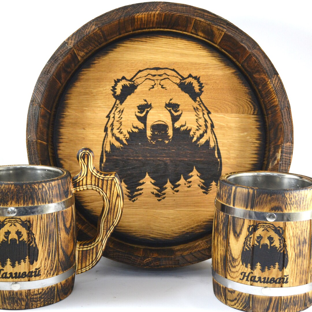 Wooden Beer Mug,tankard Set, Personalized Handmade Vintage Mug, Set of ...