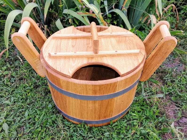 Wooden Oak Steamer 25L, Wood Bucket With Lid for Steaming Brooms Water ...
