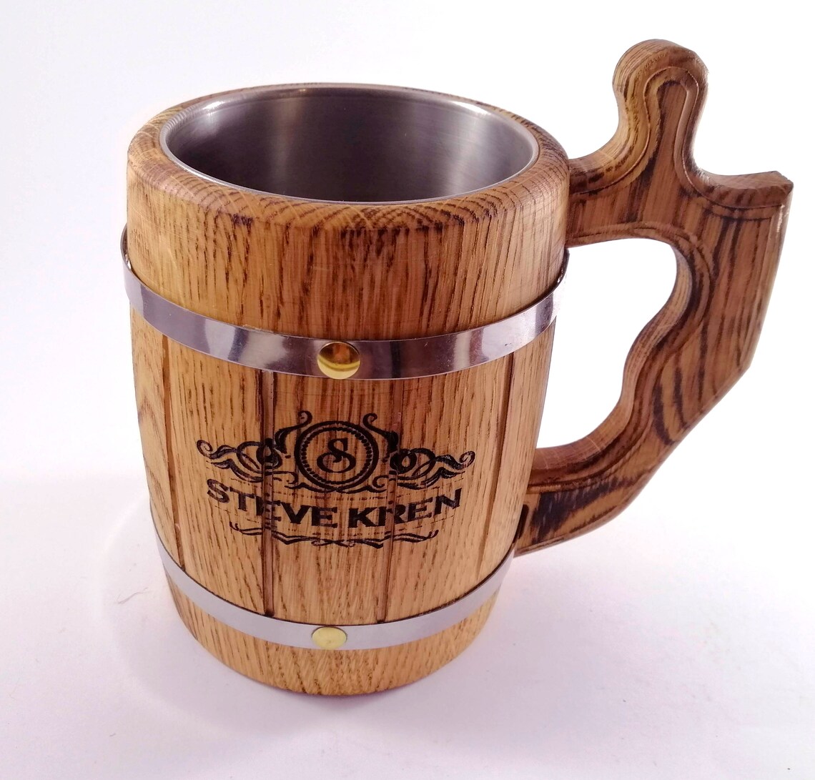 Oak Tankard Gift for Him Engraved Wooden Beer Barrel Mug - Etsy
