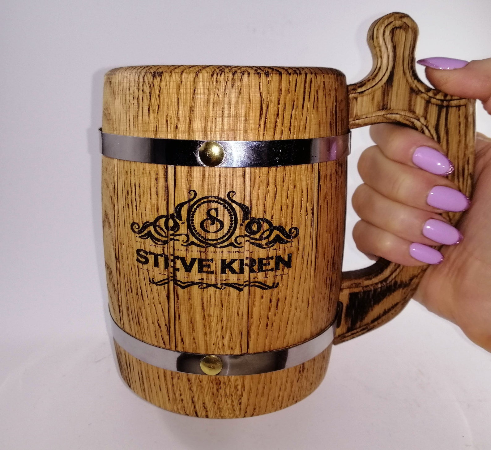 Oak Tankard Gift for Him Engraved Wooden Beer Barrel Mug - Etsy
