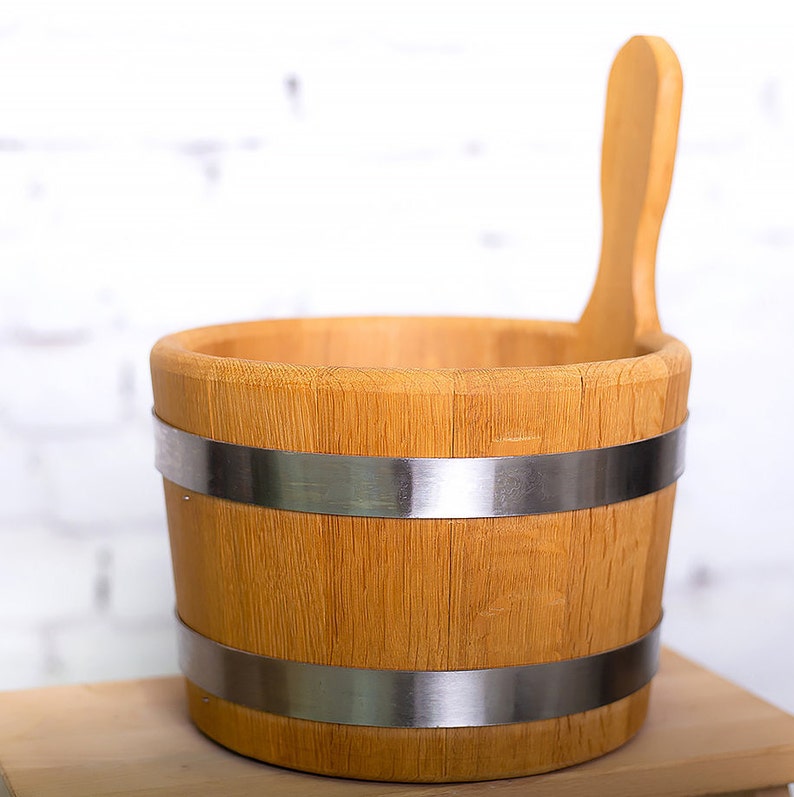 Wooden Sauna Bucket 3-5 L and Ladle, Sauna Accessories, Handmade Wood ...