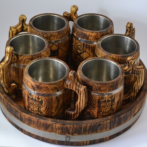 Tavern Mug, Set of 3, 4, 6 Wooden Beer Mugs, Barrel Mug, Personalized ...