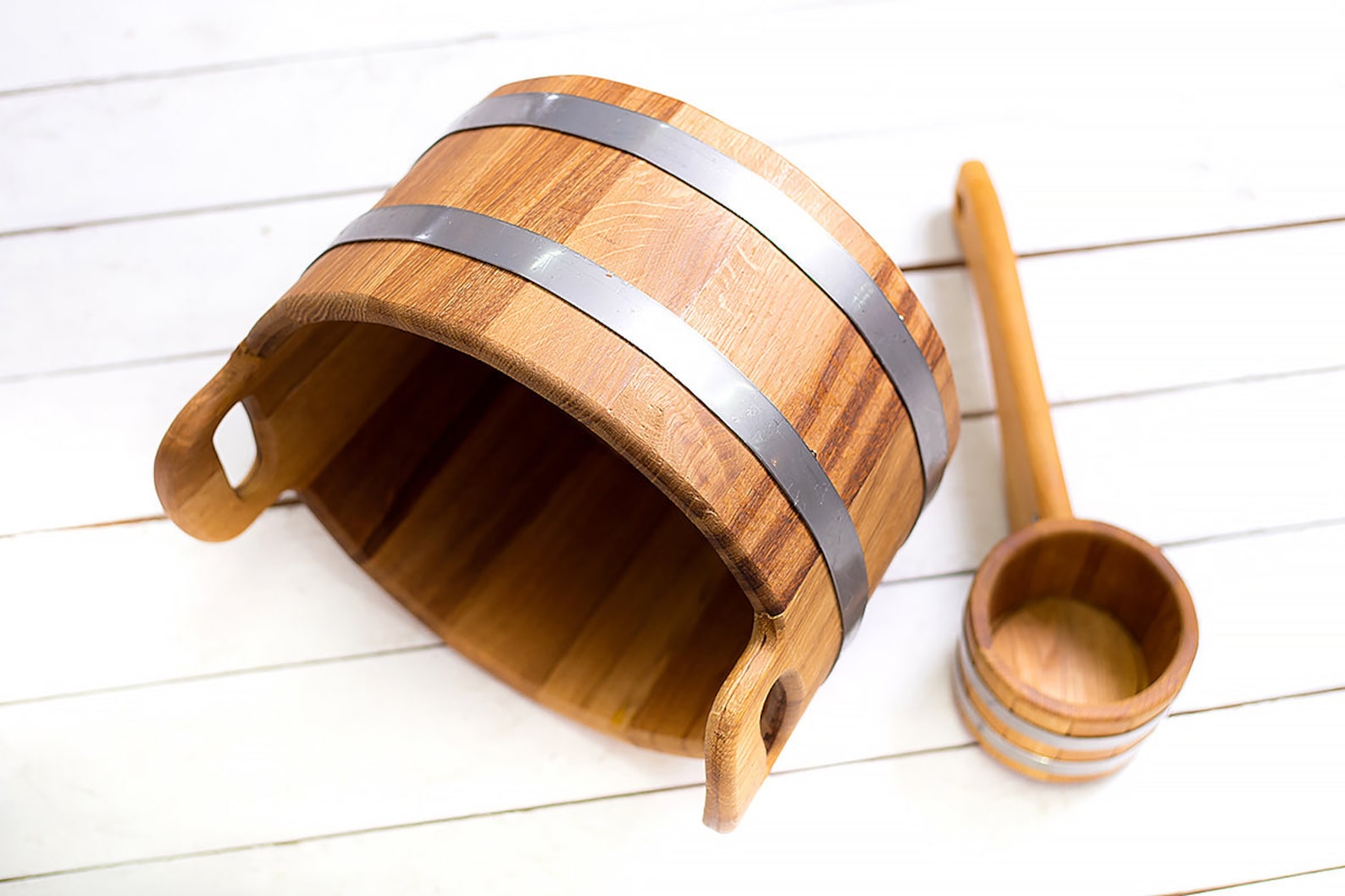 Wooden Sauna Bucket 10L-20L, Sauna Scoop, Vintage Wood Barrel, Oak ...