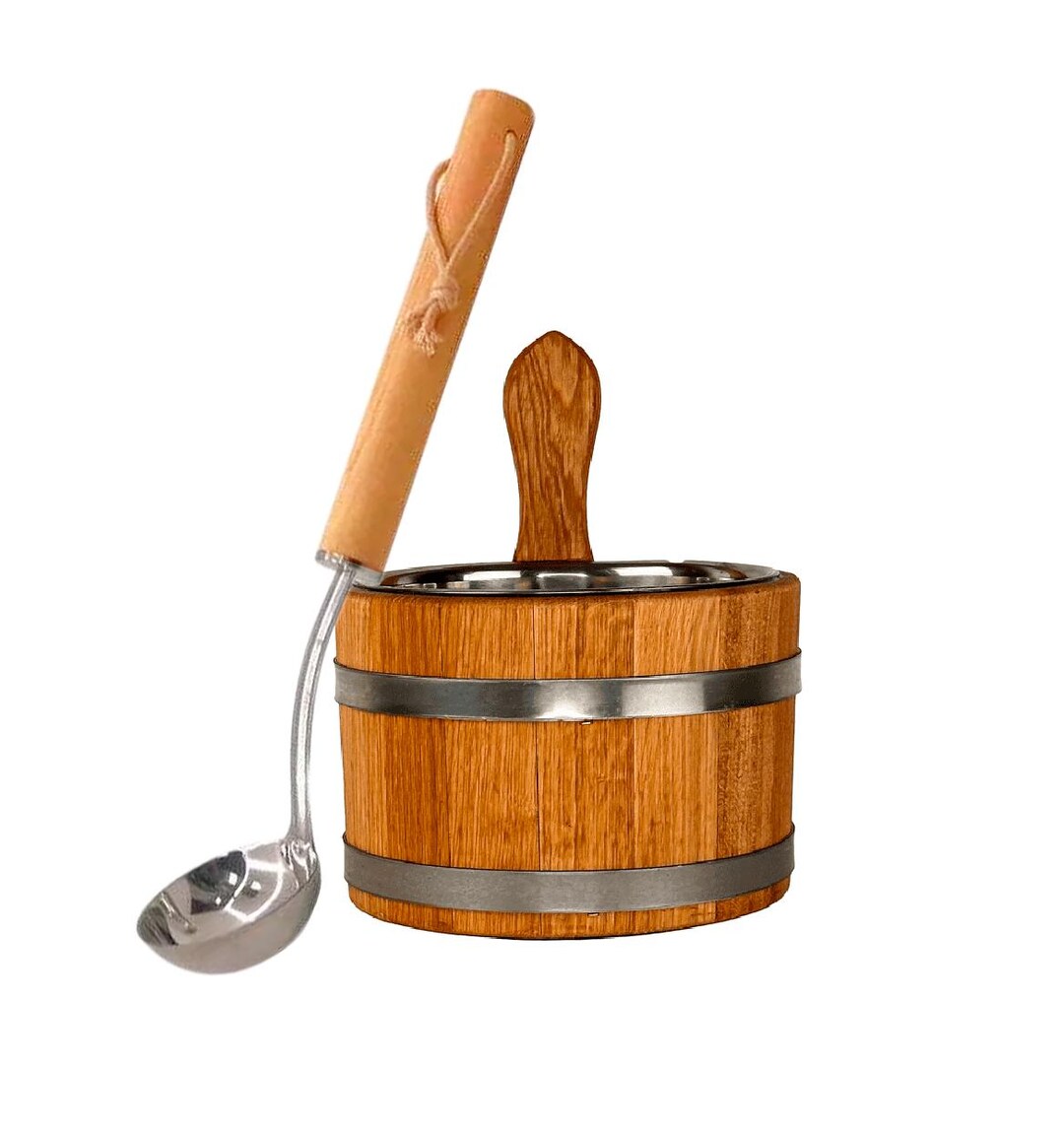Sauna Wooden Bucket 3-5 L With Stainless Insert & Ladle, Sauna ...