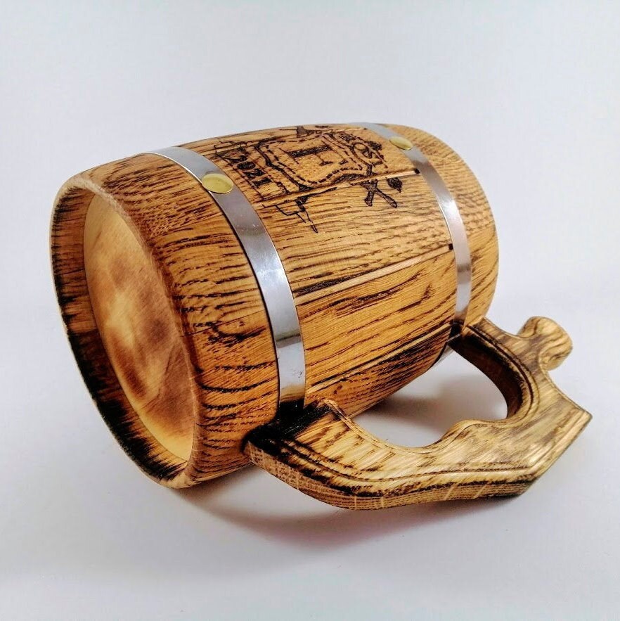 Oak Tankard Gift for Him Engraved Wooden Beer Barrel Mug - Etsy