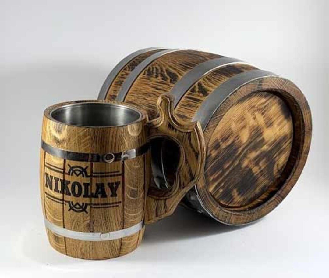 Wooden Beer Barrel Mug, Oak Tankard 0.5 L Gift for Him-boyfriend-dad ...